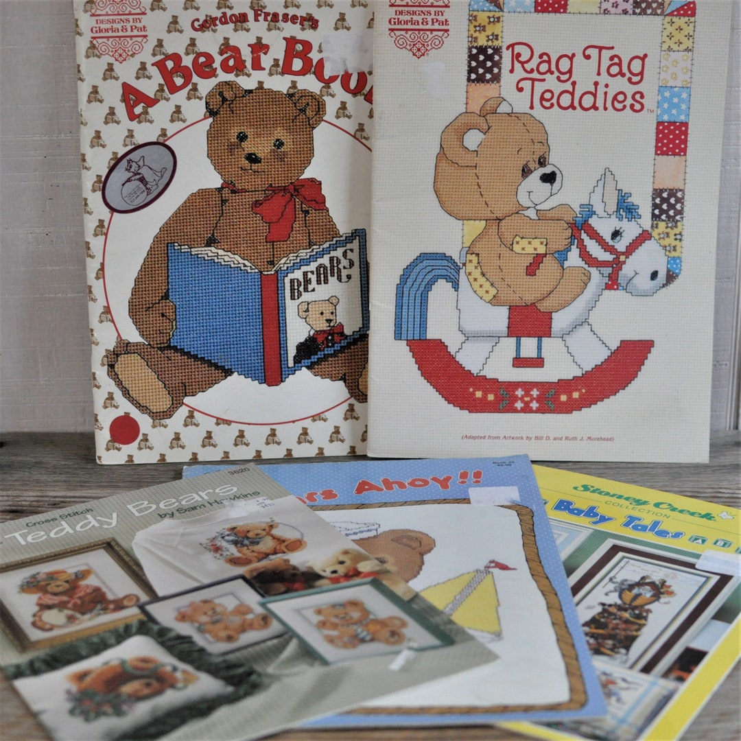 5 Cross Stitch Embroidery Pattern Booklet Collection, Instruction Booklets, DIY Embroider, Teddy ...