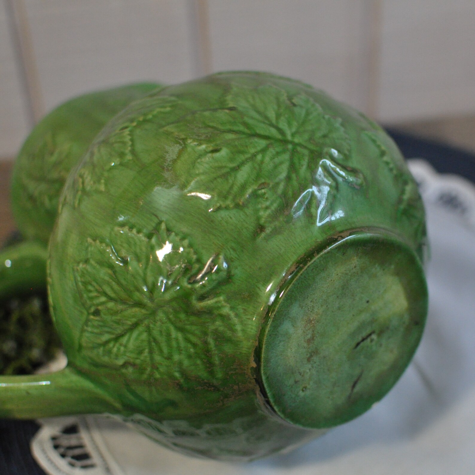 Vintage Ceramic Pitcher, Water Ewer Lemonade Server, Embossed Leaf ...