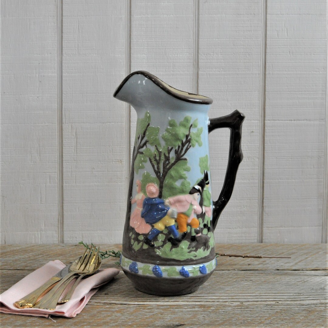 Water Ewer, Ceramic Pitcher, Embossed Colorful, Dancing, Spring Party ...