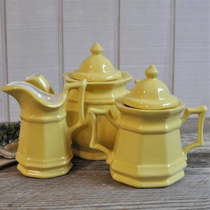 Serving Tea Set, Teapot, Creamer & Covered Sugar Bowl, Sunny Yellow ...