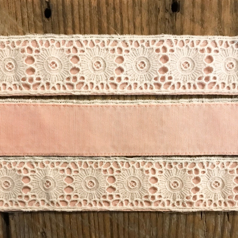 7 Yards White and Pink Cutwork Flowers, Edging, Garment Embellishment ...
