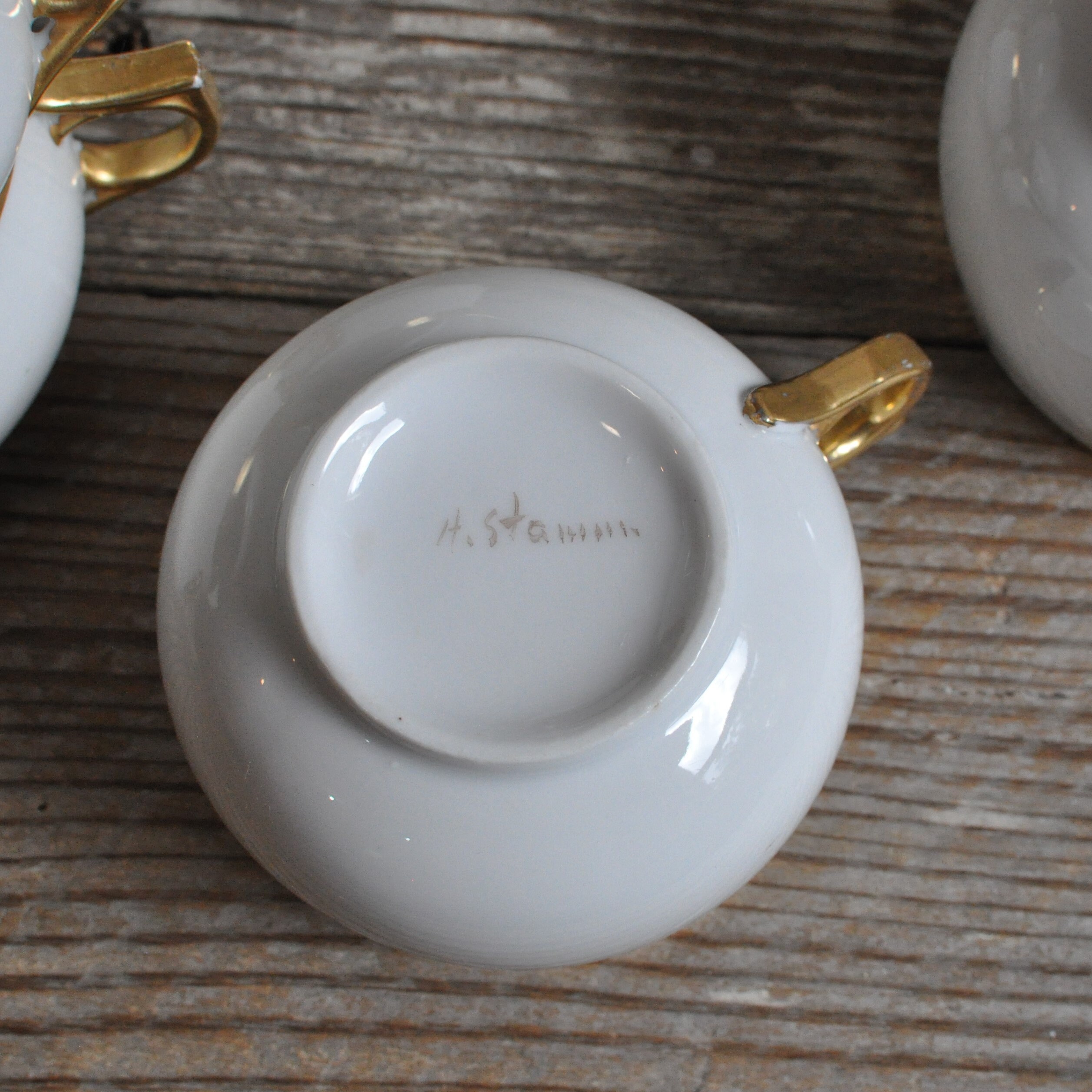 H. Wehinger Porcelain Teacups, Set of 6, Monogrammed Letter G, Gold ...