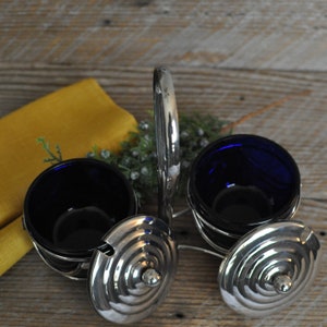 Cobalt Blue Condiment Silver Caddy, Blue Glass, Table Serving, Sauce ...