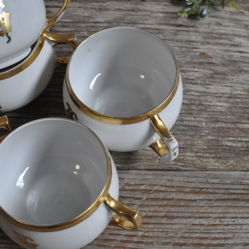 H. Wehinger Porcelain Teacups, Set of 6, Monogrammed Letter G, Gold ...