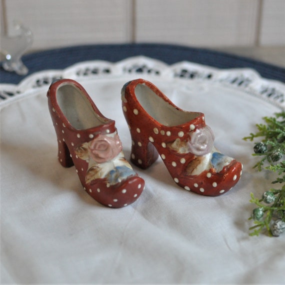 Pair of Ceramic Miniature Red Shoes Japan High Heel Polka - Etsy