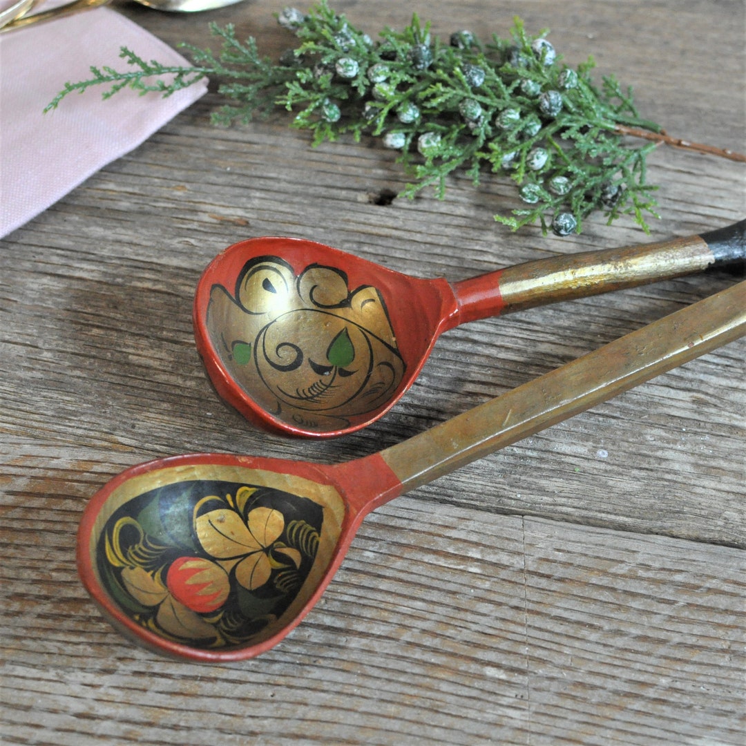 Rustic Wood Ladle, Painted Spoon, Decorative Folk Art, Hand Carved ...