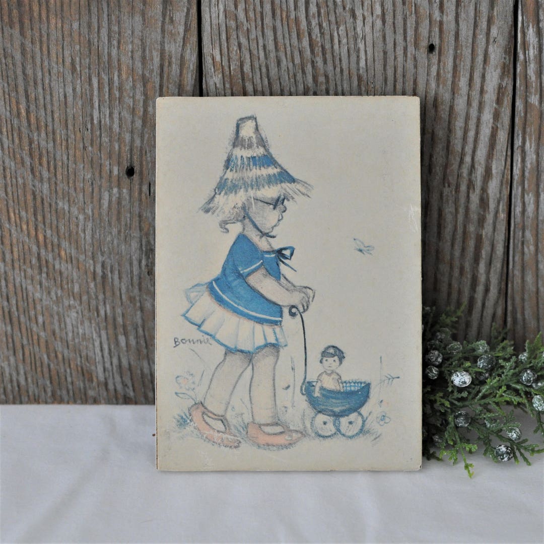 Wall Plaque, Child, Girl Pushing Doll in Stroller, Bonnie, Erlo Rahmen ...