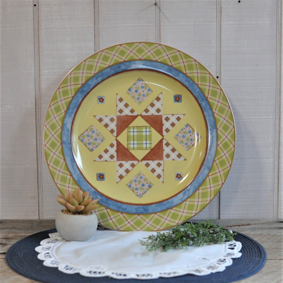 222 Fifth Homespun Chop Plate, Serving Round Platter, Country Quilt ...