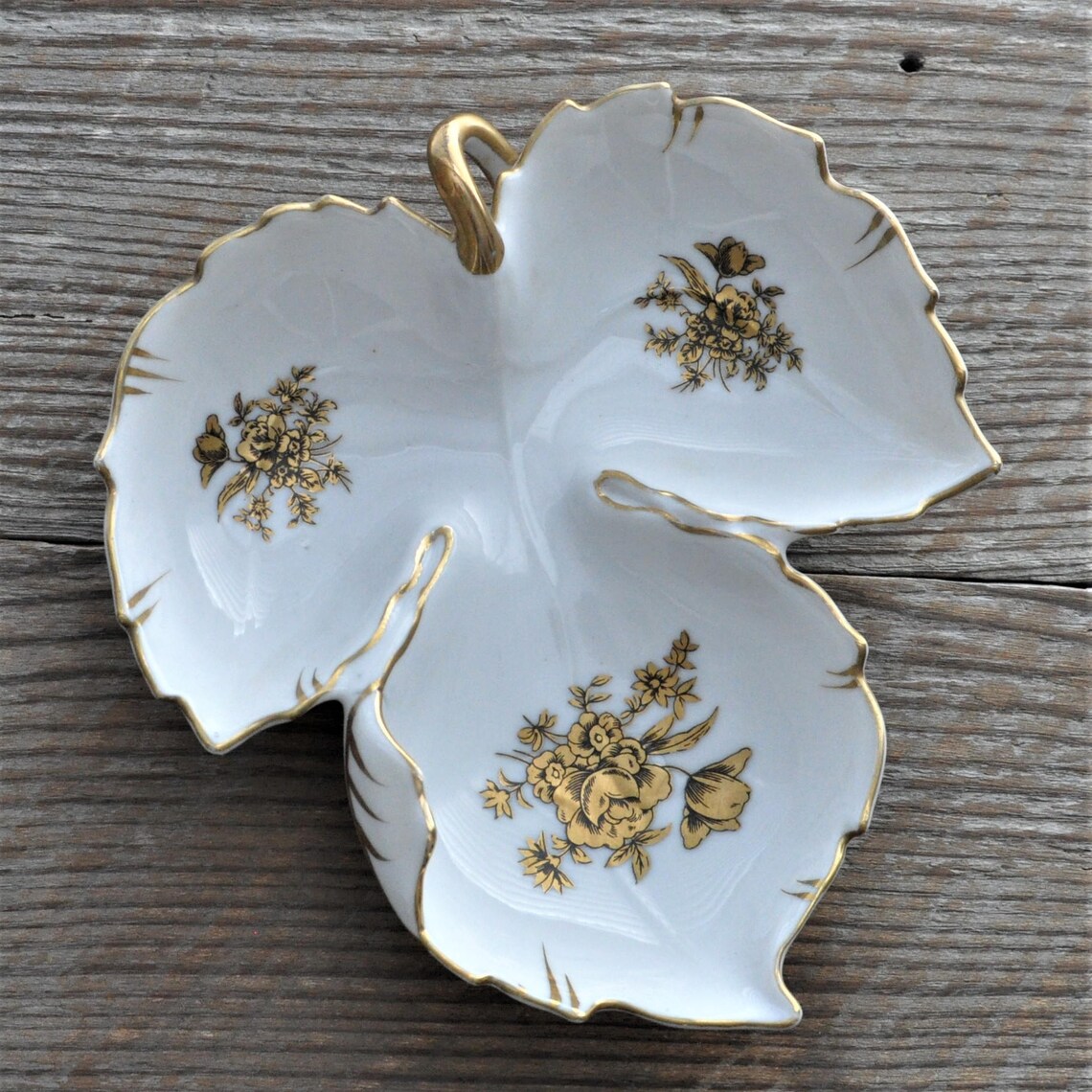 White Porcelain Gold Flowers Candy Dish Trinket Bathroom | Etsy