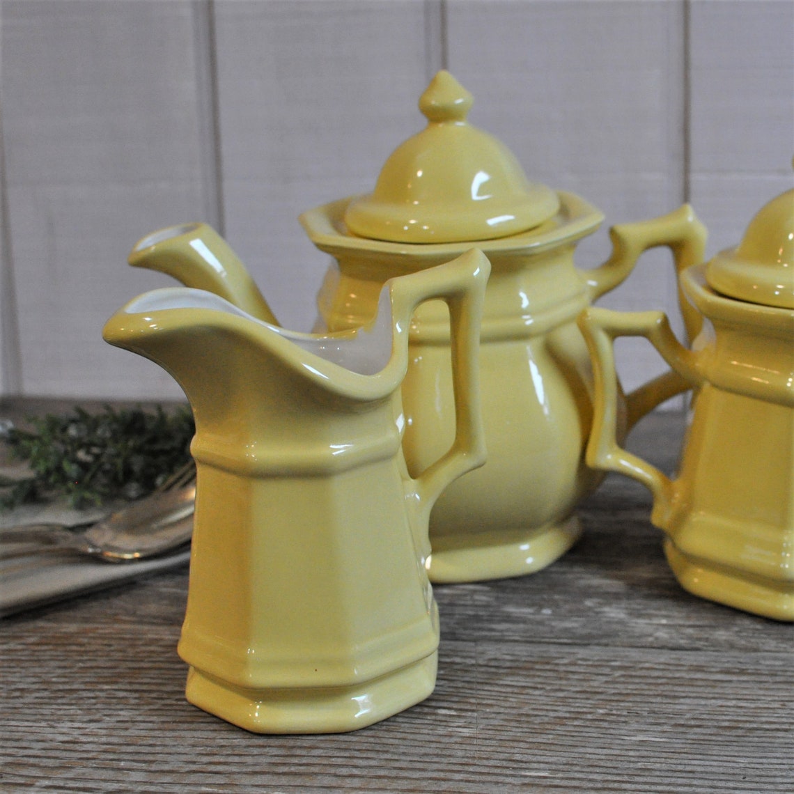 Serving Tea Set Teapot Creamer & Covered Sugar Bowl Sunny - Etsy