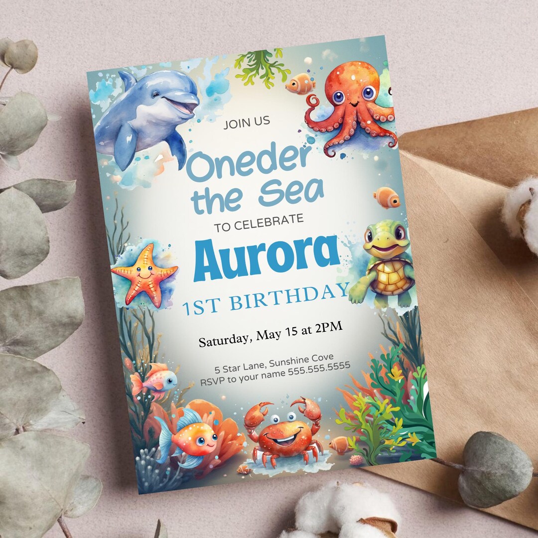 Oneder the Sea Birthday Invitation | Ocean Animals Canva Template ...