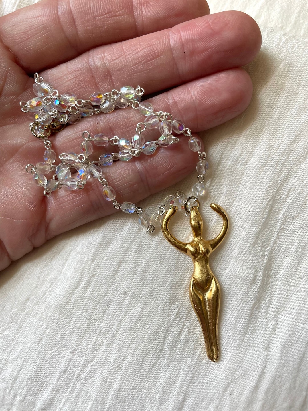 Gold Goddess Necklace Crystal Rosary Chain - Etsy