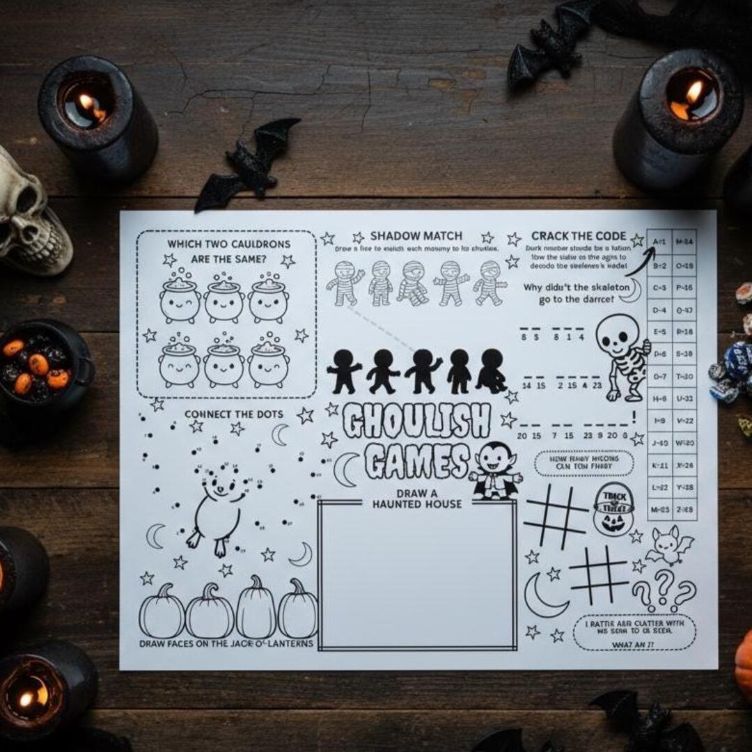 Halloween Printable Placemat for Kids, Coloring Page With Puzzles ...