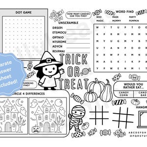 Halloween Printable Placemat for Kids, Coloring Page With Puzzles ...