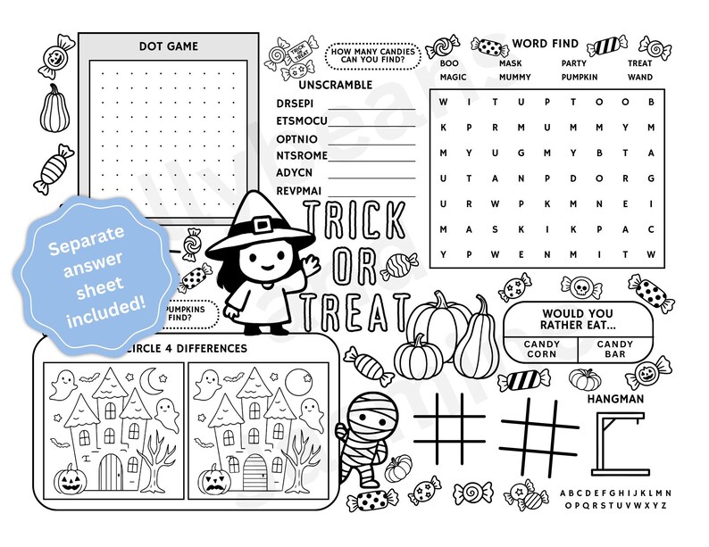 Halloween Printable Placemat for Kids, Coloring Page With Puzzles ...