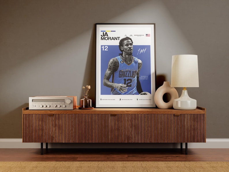 Ja Morant Poster, Grizzlies Poster, NBA Basketball Print, Digital ...