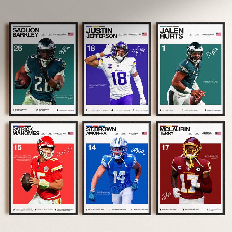NFL Superstars Poster Bundle, Mahomes Hurts Jefferson Barkley Mclaurin ...