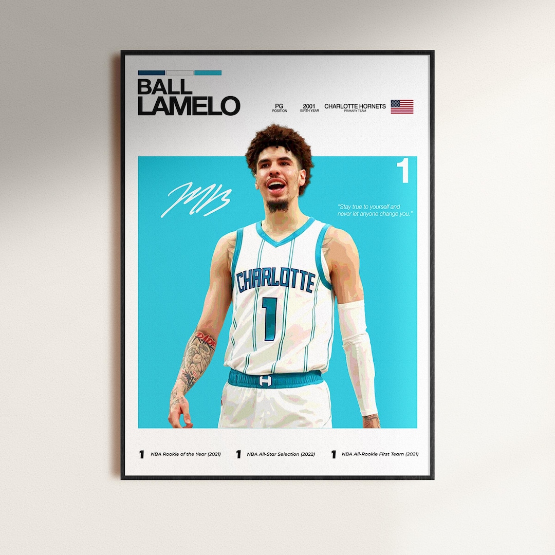 Lamelo Ball Poster, Hornets NBA Wall Art, Basketball Star Print ...