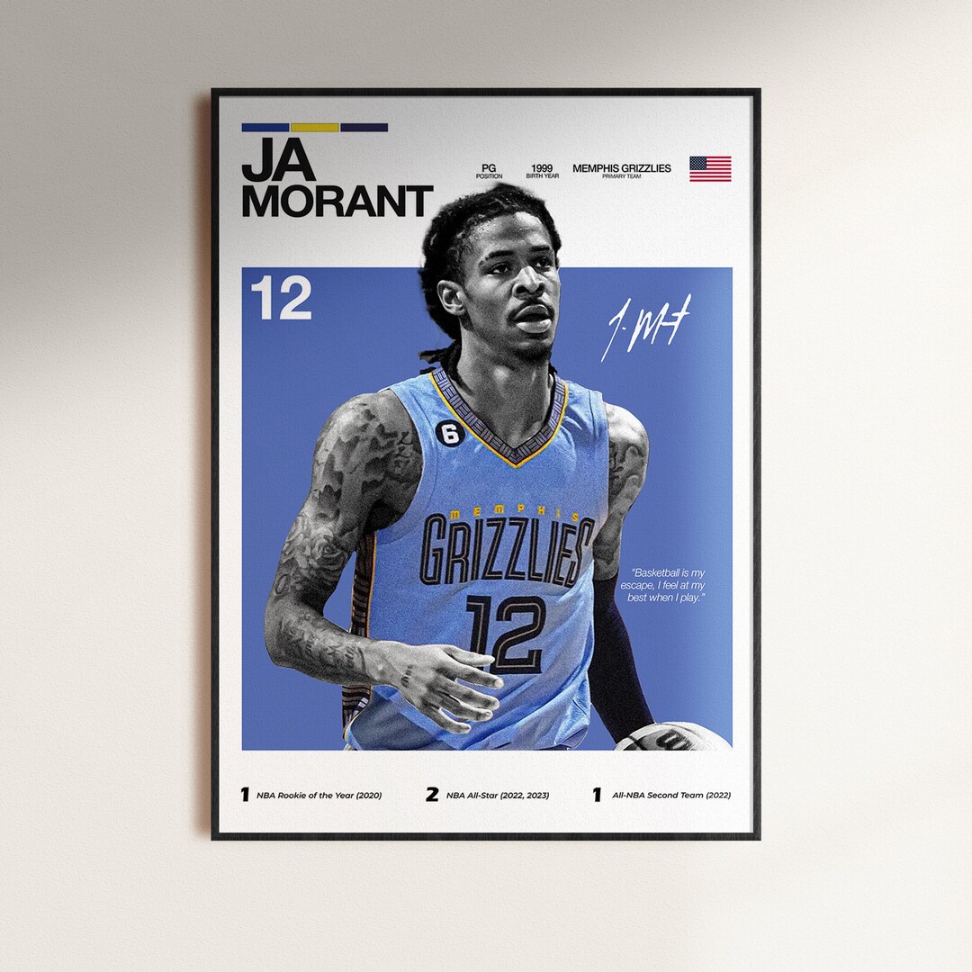 Ja Morant Poster, Grizzlies Poster, NBA Basketball Print, Digital ...