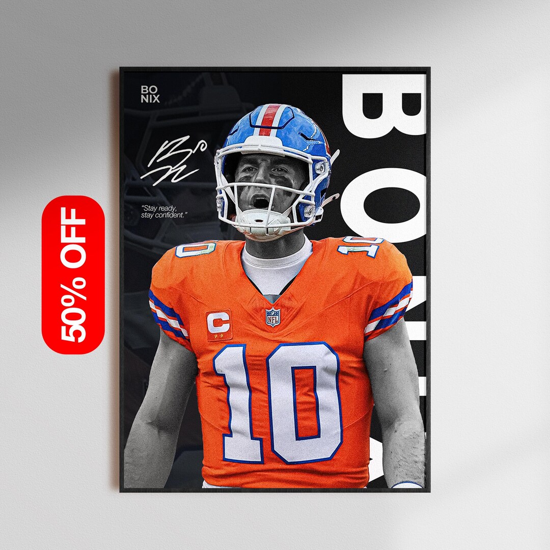 Bo Nix Poster, Football Quarterback Wall Art, NFL Rookie Print, Denver ...