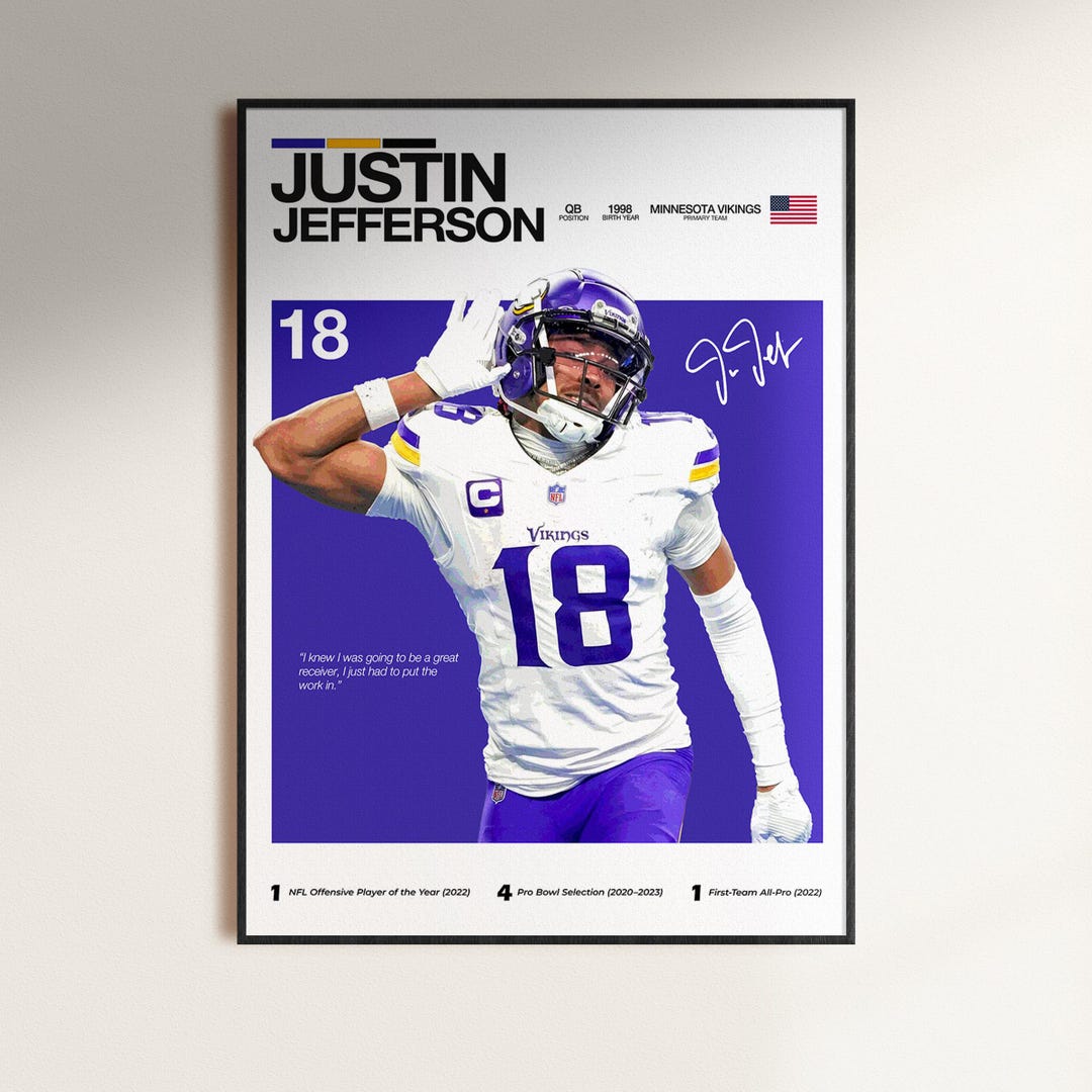 Justin Jefferson Poster, Vikings Wall Art, NFL Wide Receiver Digital ...
