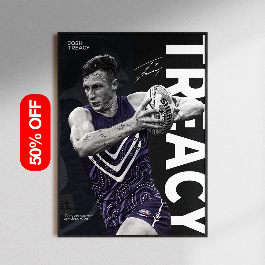 Josh Treacy Poster, AFL Forward Wall Art, Western Bulldogs Print ...