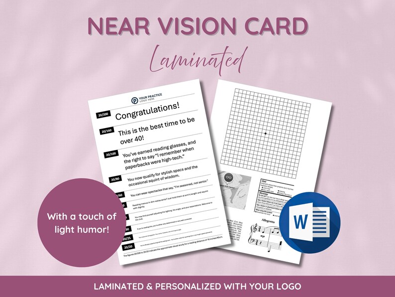 Optometry/ophthalmology Near Vision Card LAMINATED | Includes Amsler ...