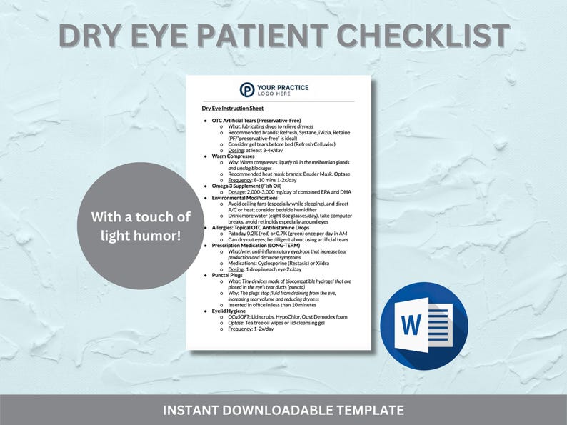 Dry Eye Patient Education Checklist: Optometry Treatment Plan (digital ...