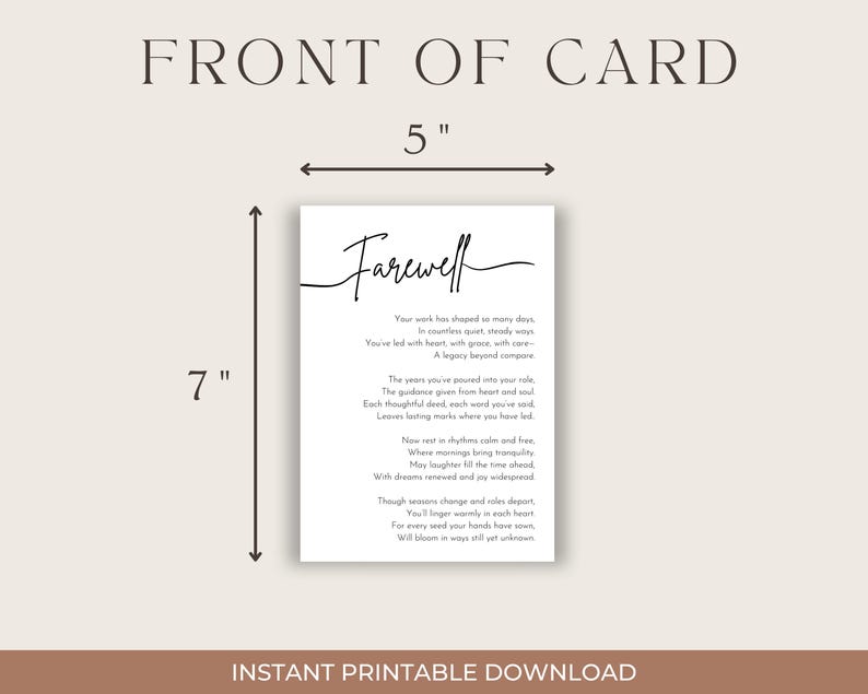 Retirement Card Printable | 5x7 Poem Card | Appreciation Gift for ...