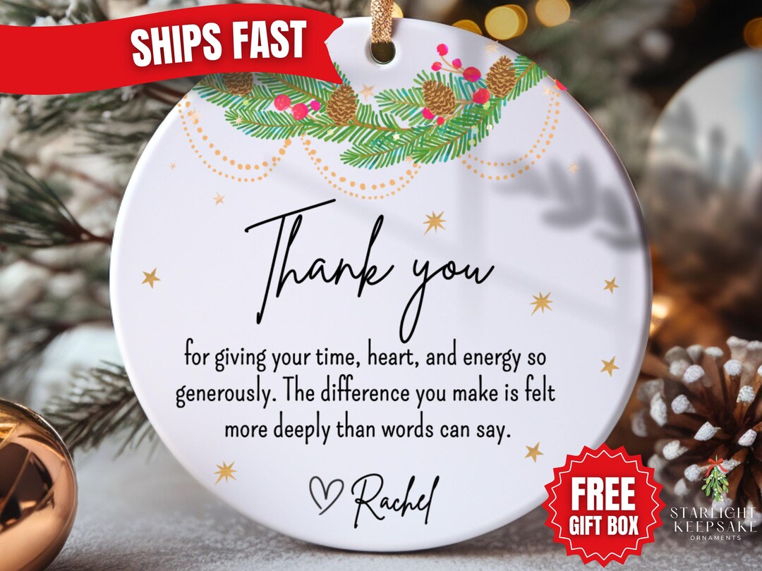 Thank You Ornament Personalized Appreciation Christmas Ornament ...