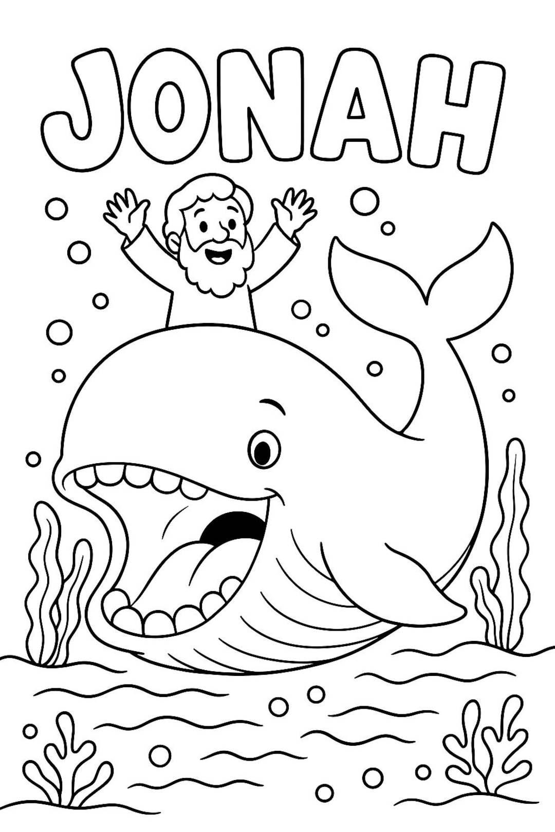 Jonah and the Whale Coloring Page: Bible Story Art (digital Download ...