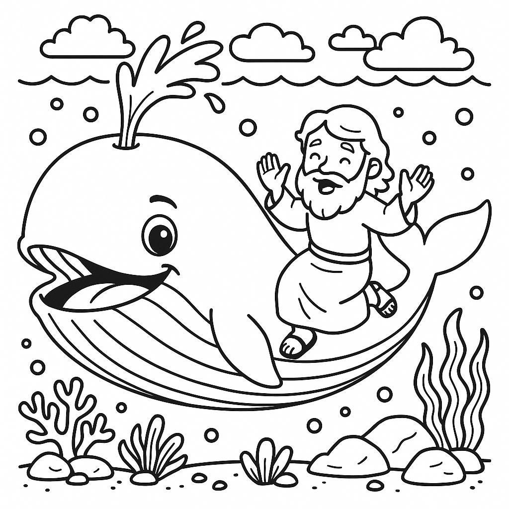 Jonah and the Whale Coloring Page: Bible Story Art (digital Download ...