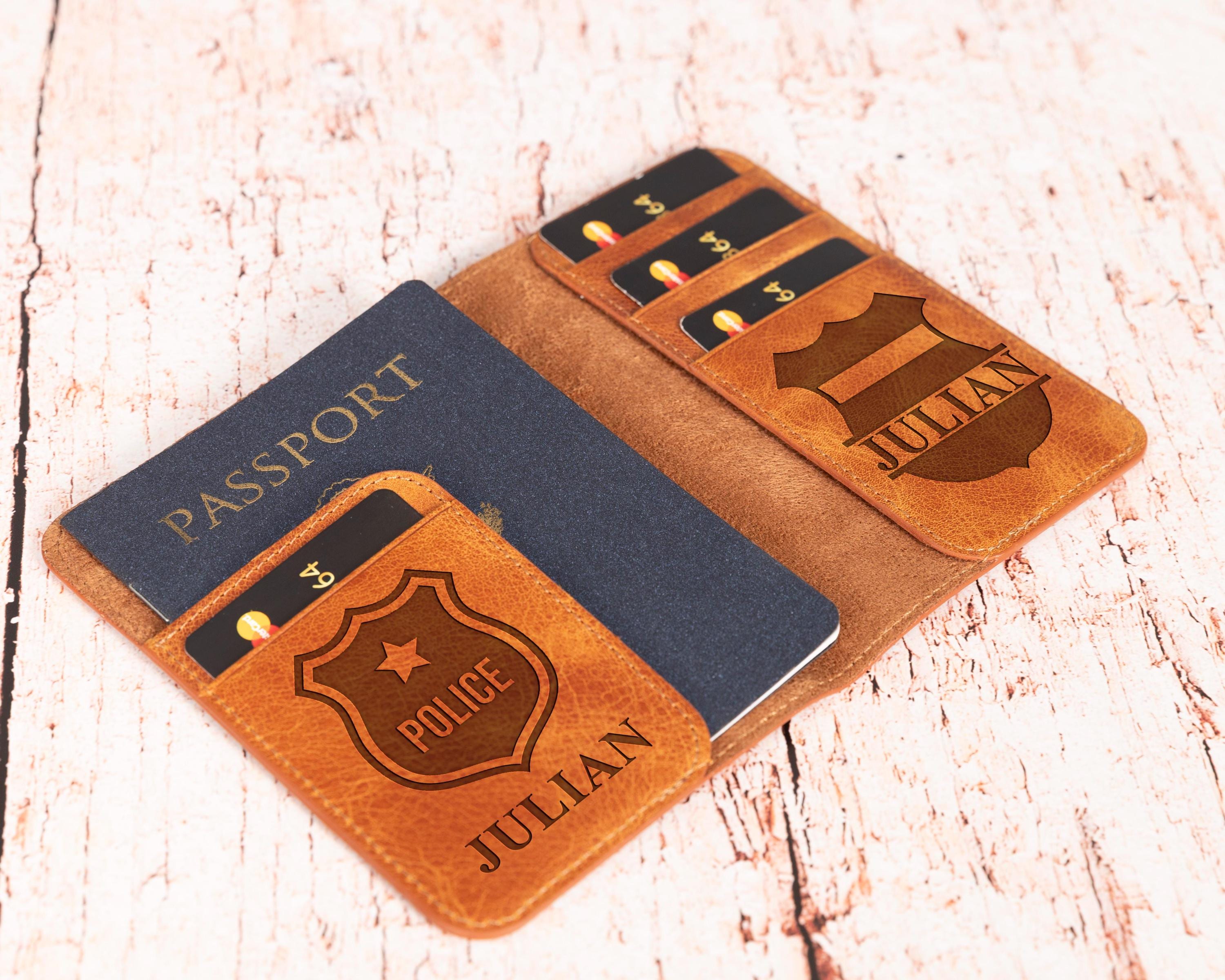 Custom Police Badge Holder Bifold ID Wallet, Engraved Leather Card ...
