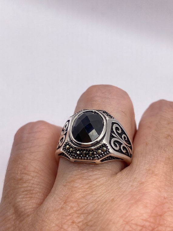 mens vintage hematite ring - Gem