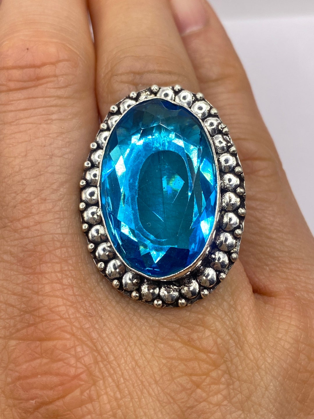Vintage Aqua Blue Volcanic Art Glass Ring - Etsy