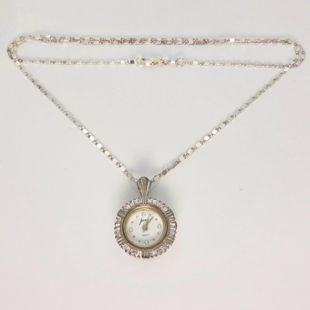 Vintage Watch Necklace 925 Sterling Silver Clear CZ - Etsy