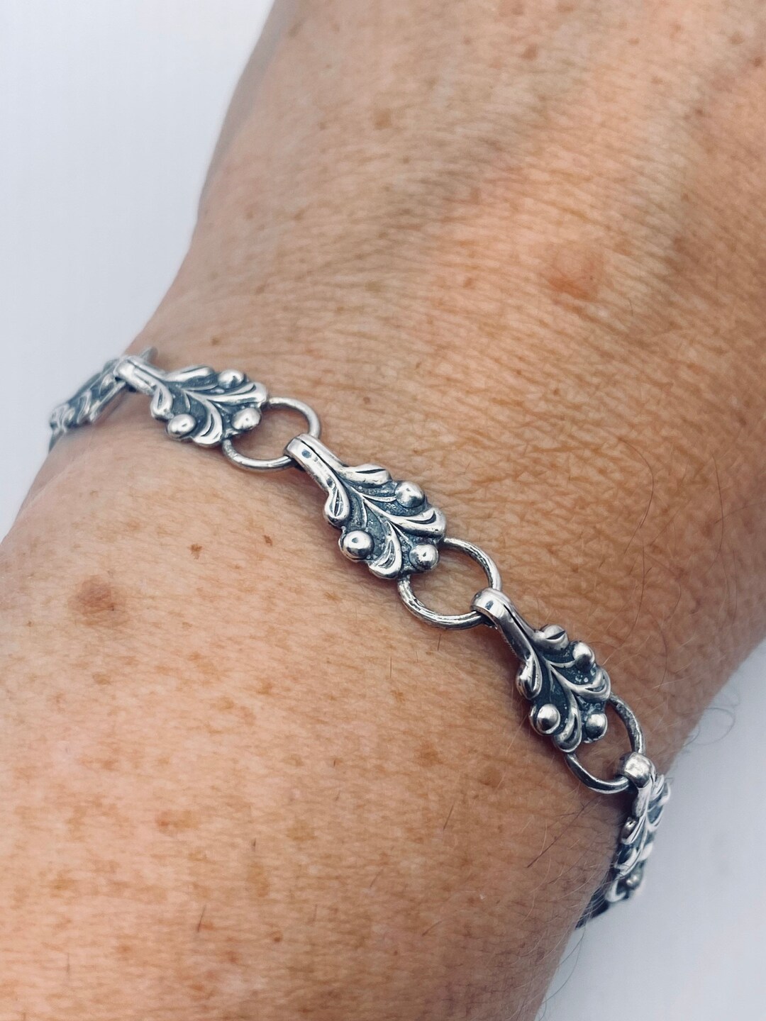 Vintage 925 Sterling Silver Filigree Rose Flower Bracelet - Etsy