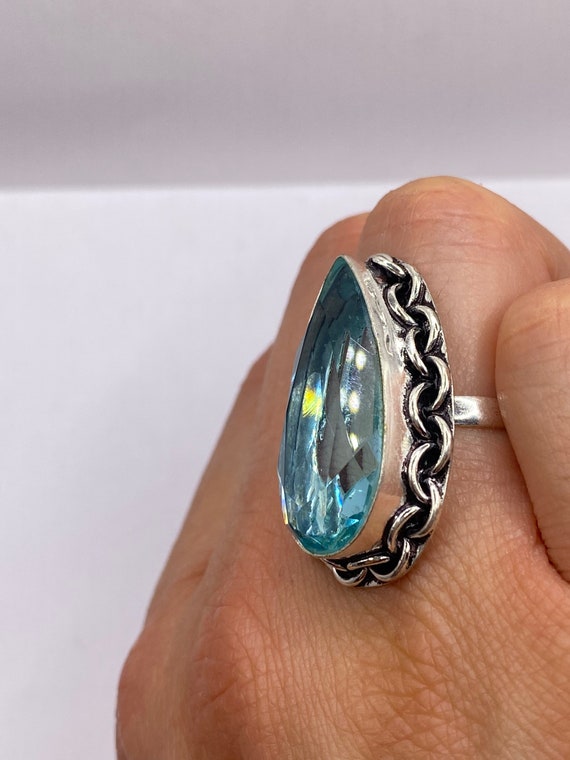 Vintage Aqua Blue Volcanic Art Glass Ring - Gem