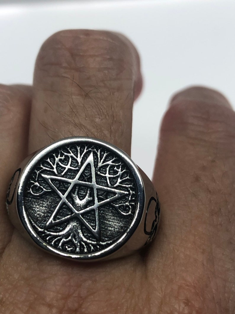 Vintage Gothic Silver Stainless Steel Pentacle Star Mens Ring - Etsy