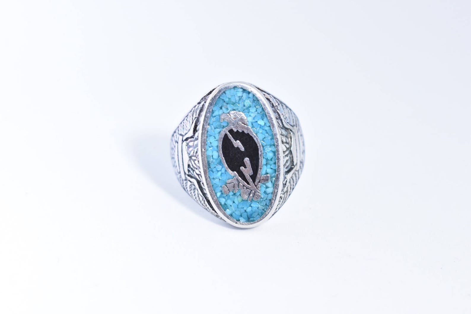 Vintage Native American Style Southwestern Turquoise Stone Inlay Mens ...