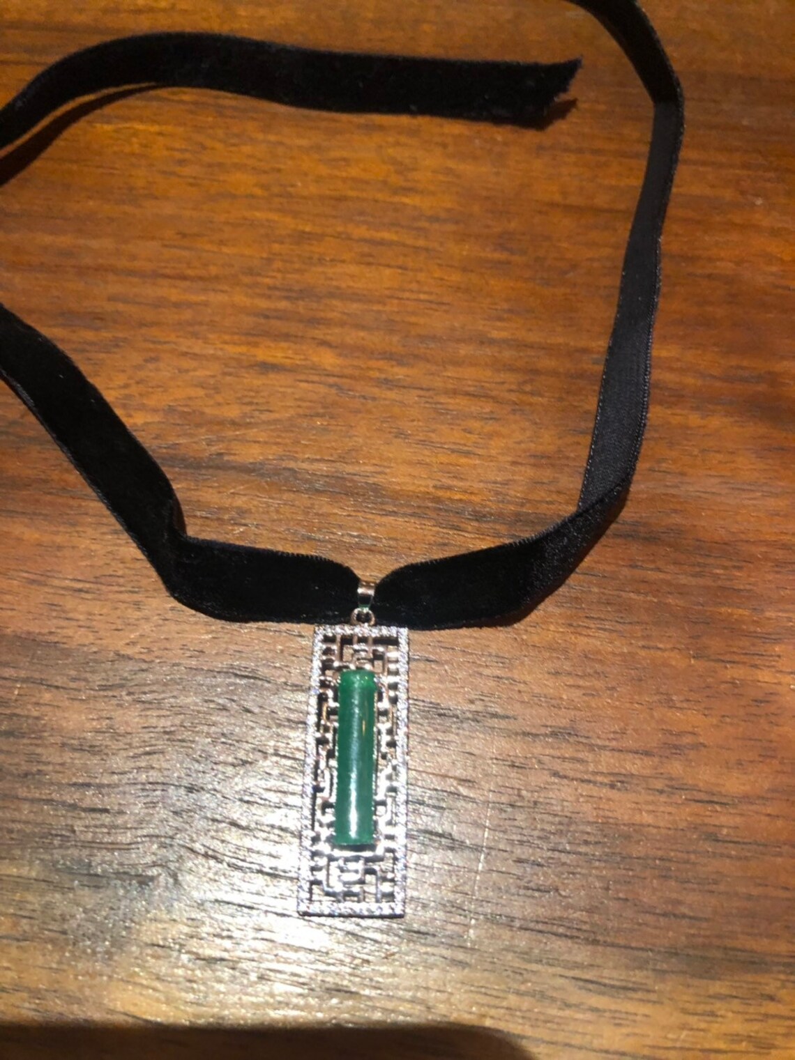 Vintage Green Jade Choker Silver Finish Necklace Pendant | Etsy