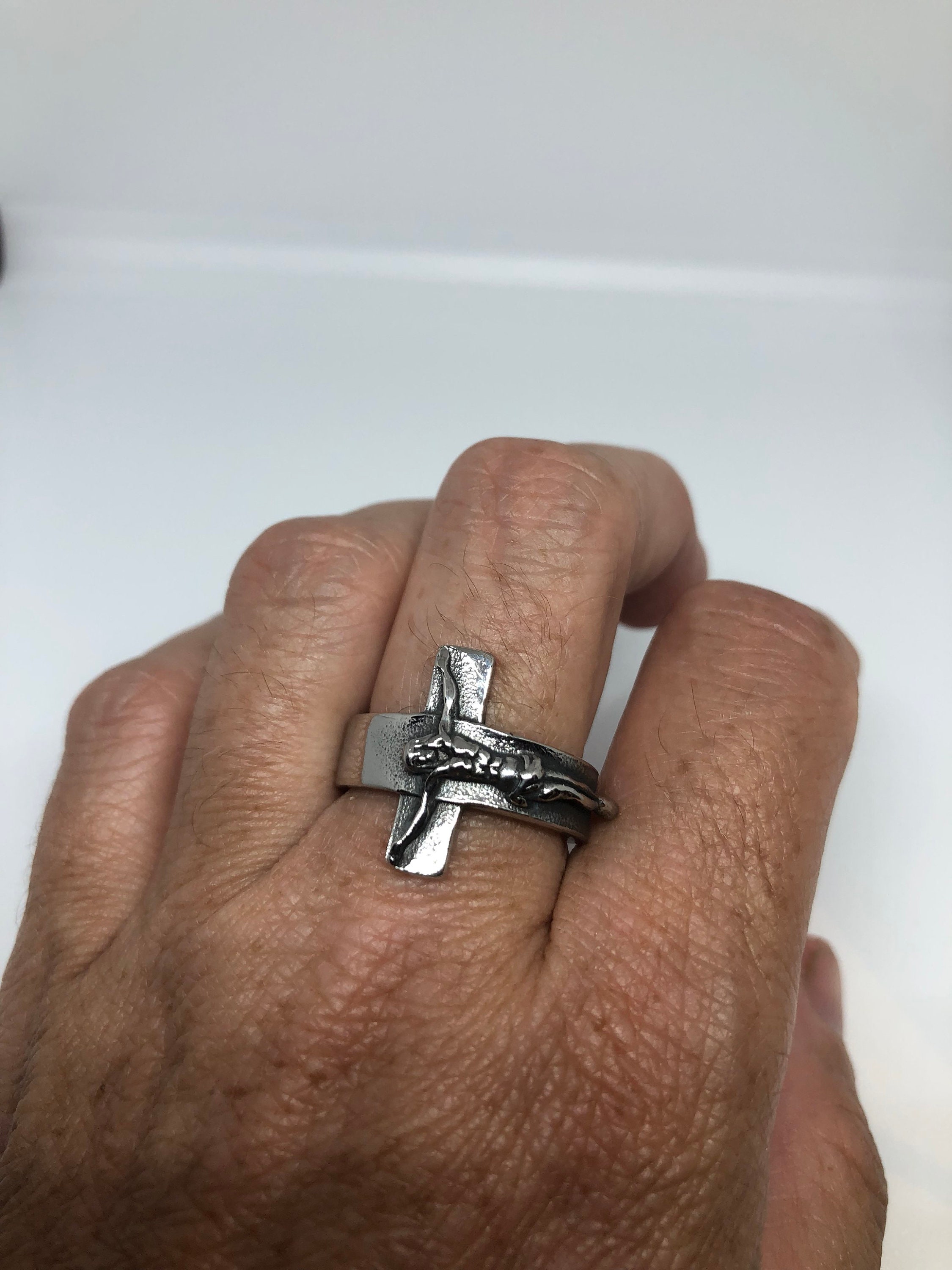 Vintage Gothic Cross Crucifix Mens Ring - Etsy