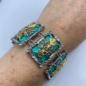 Vintage Austro Green Glass Jade Bracelet Silver Gold Stainless Steel - Etsy