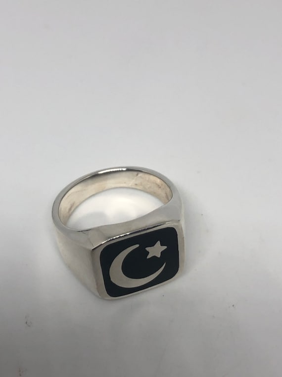Crescent Moon and Star 925 Sterling Silver Ring Vinta… - Gem