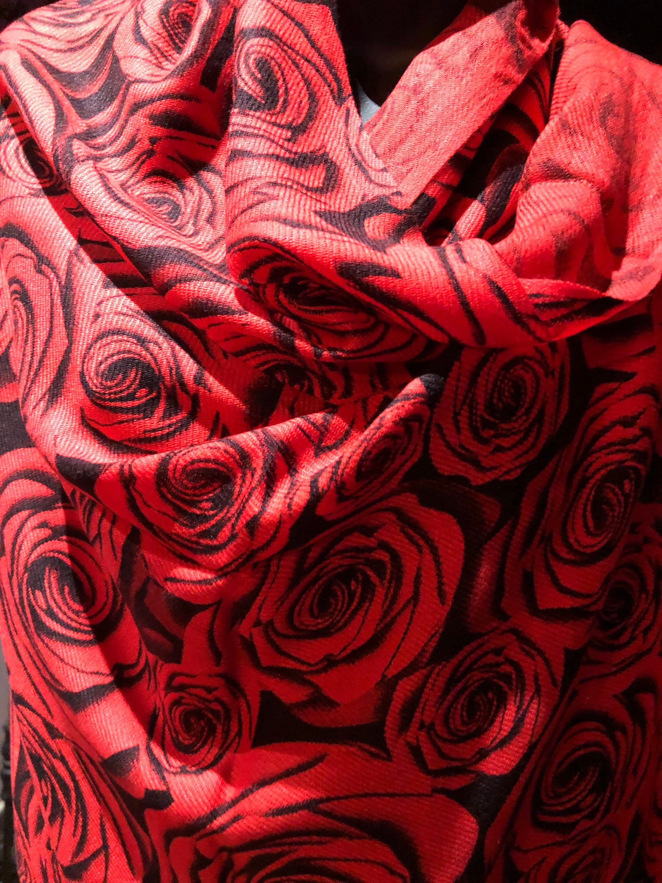 Vintage Valentine Red Black Rose Pashmina Wrap Shawl Scarf - Etsy