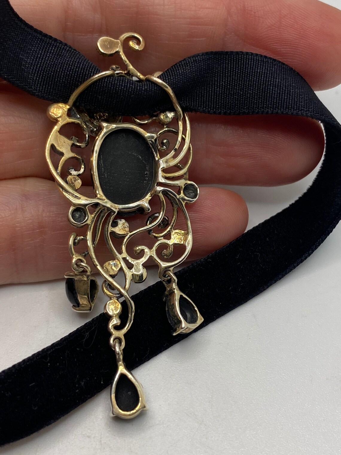 Vintage Black Onyx Marcasite Choker 925 Sterling Silver Deco Pendant ...
