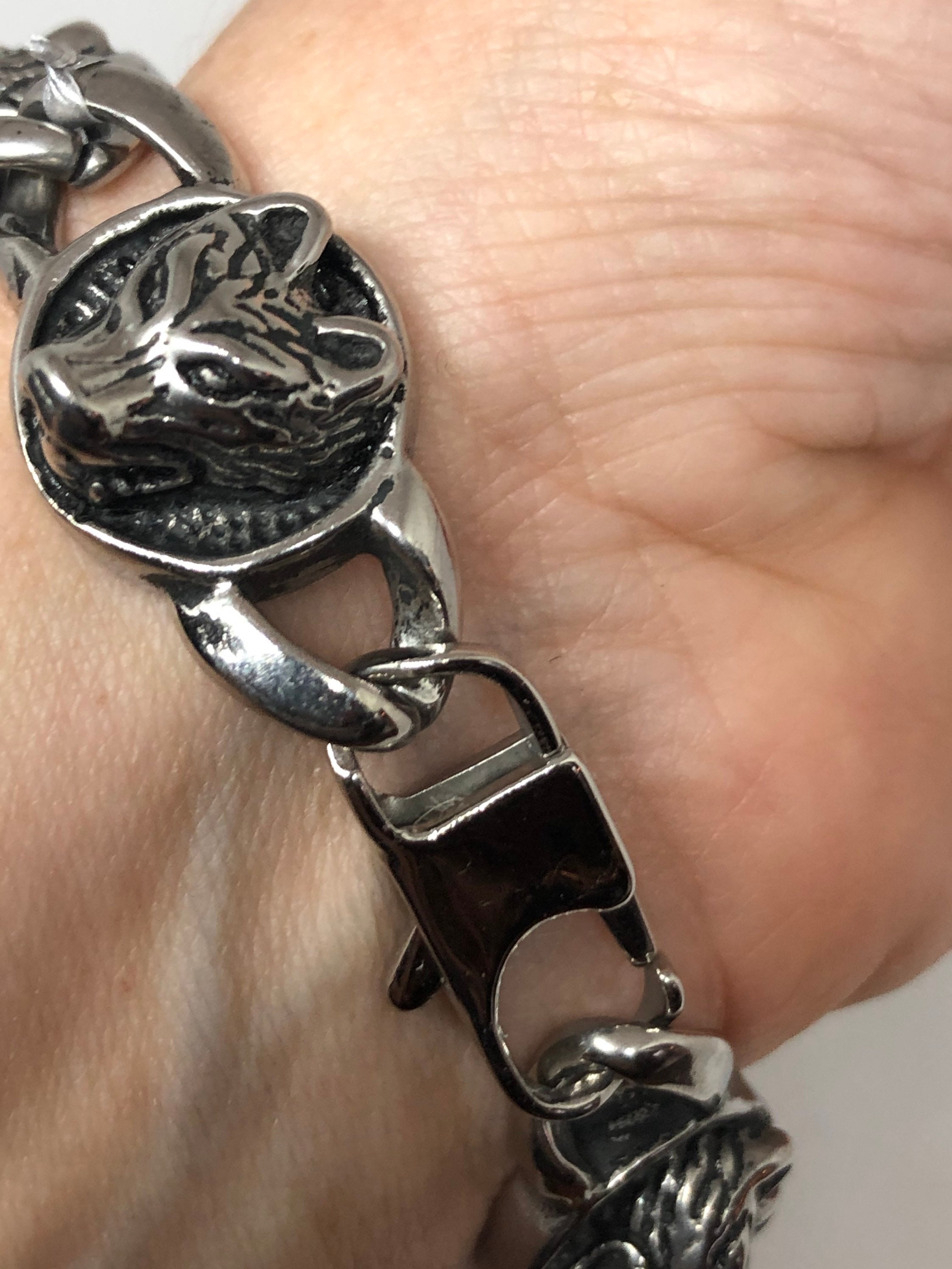 Vintage style wolf bracelet unisex men stainless steel | Etsy