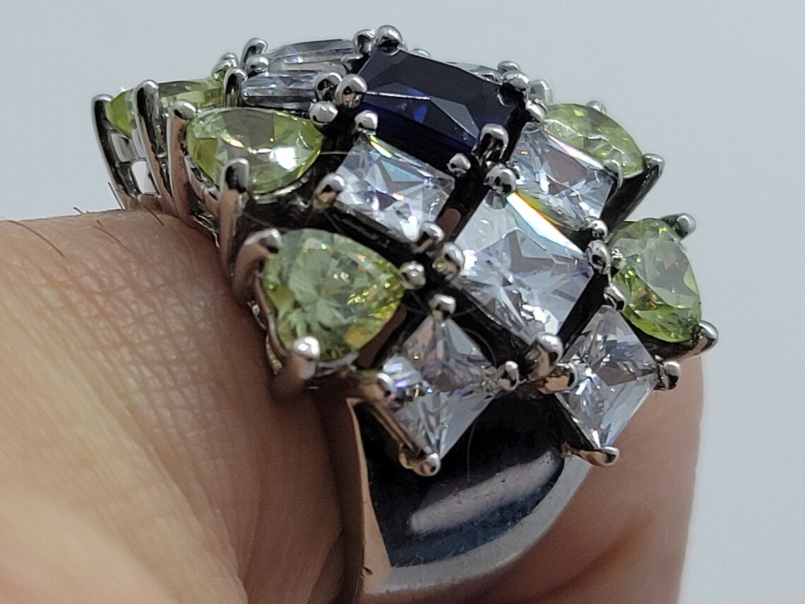 Vintage CZ Big Blue Party Ring in 925 Sterling Silver - Etsy