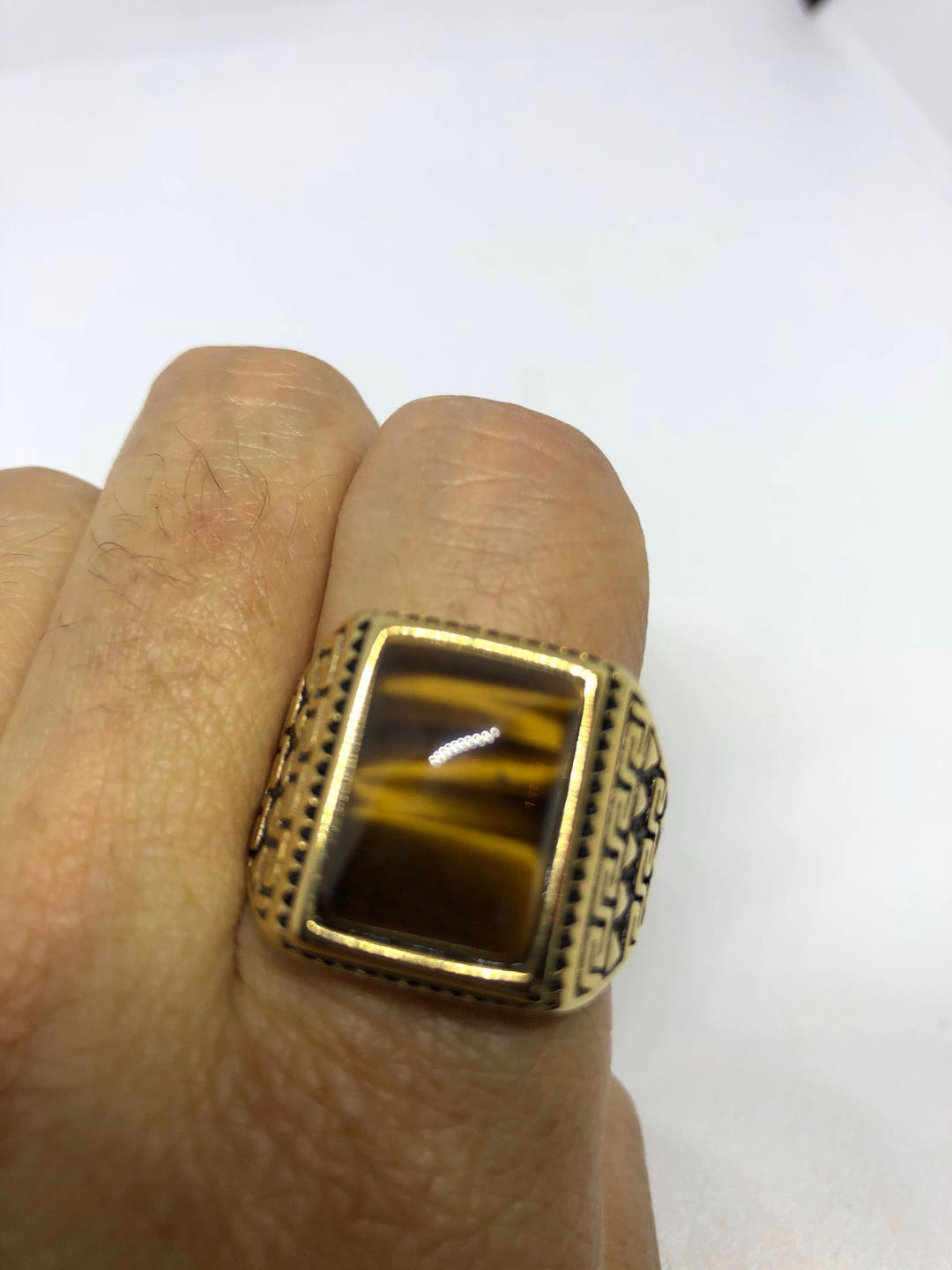 Vintage Gothic Gold Finished Stainless Steel Genuine Tigers Eye Ring - Etsy