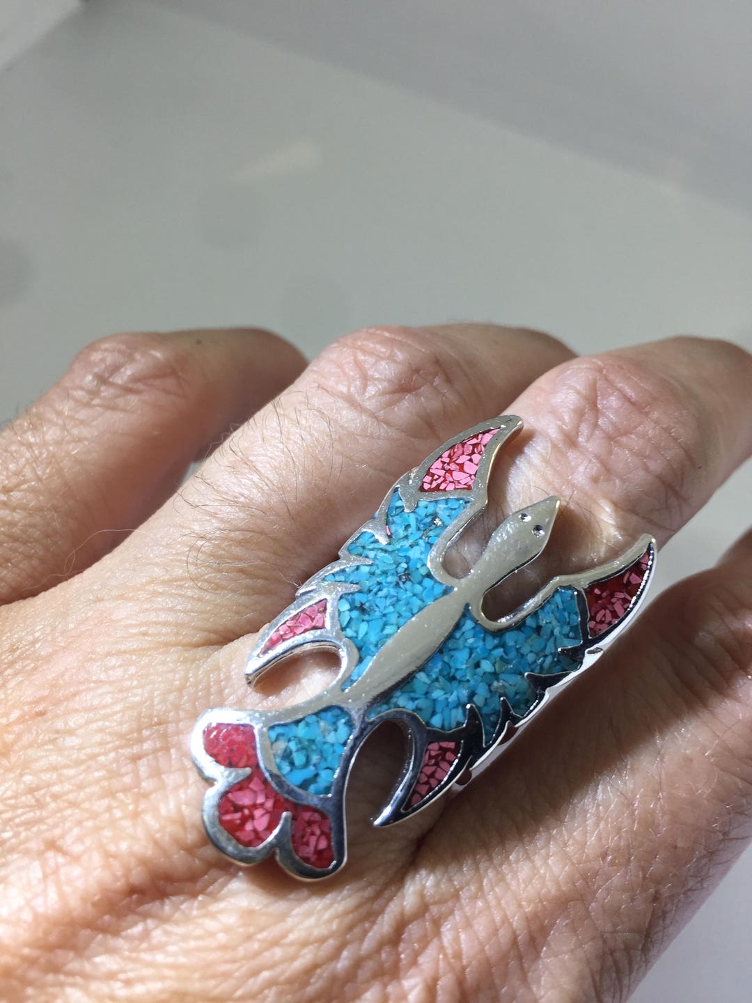Vintage Native American Style Southwestern Turquoise Stone Inlay Mens ...